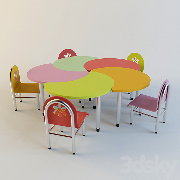 modular coffee table with chairs - Table + Chair - 3D model