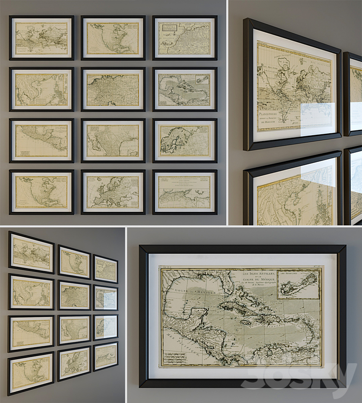 A set of ancient maps - Frame - 3D model