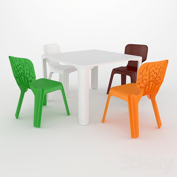 Magis Alma and Linus + Segglolina - Table + Chair - 3D model