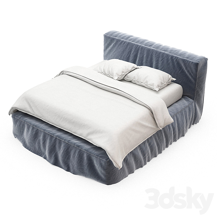 Brook Slipcovered Velvet Platform Bed - Bed - 3D model