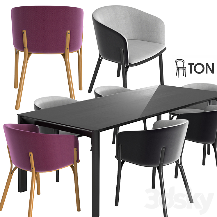 Ton armchair split, table trapez - Table + Chair - 3D model