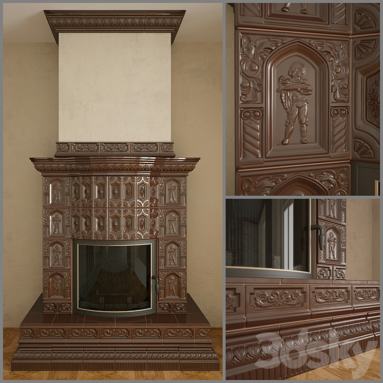 Stove with tiles. - Fireplace - 3D model