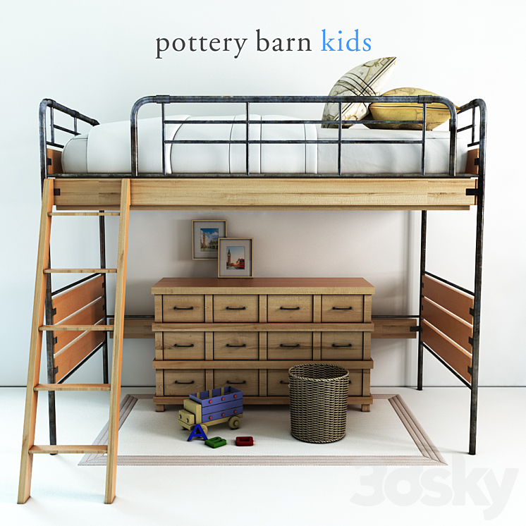 Pottery barn, Owen Twin Loft Bed - 1 - Bed - 3D model