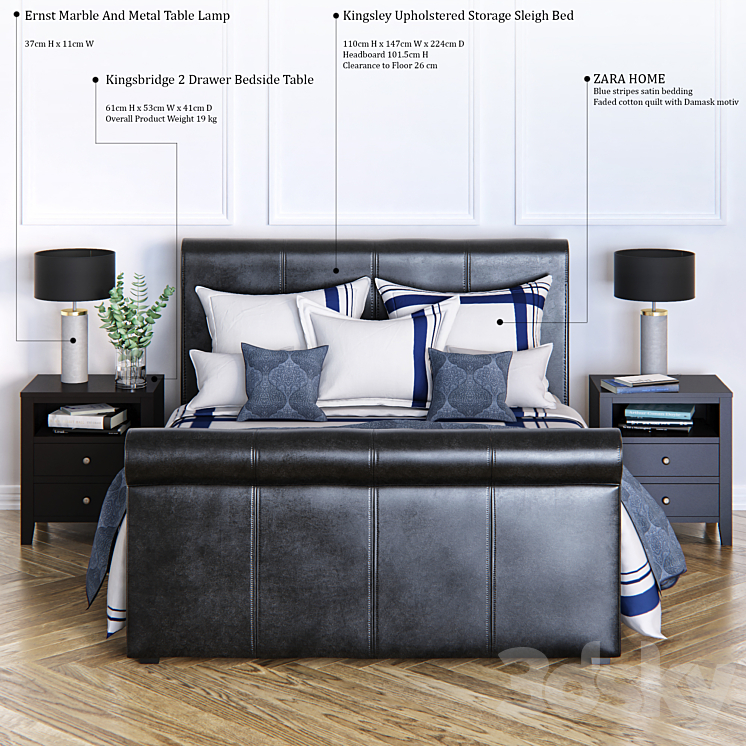 Kingsley Upholstered Storage Sleigh Bed - Bed - 3D model
