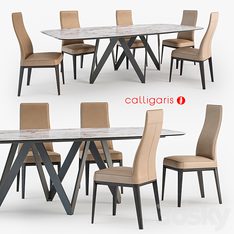 Calligaris Margot chair Cartesio table - Table + Chair - 3D model