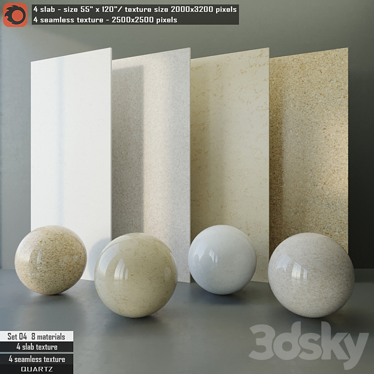 Quartz slab & Seamless texture Set 04 - Stone - 3D model
