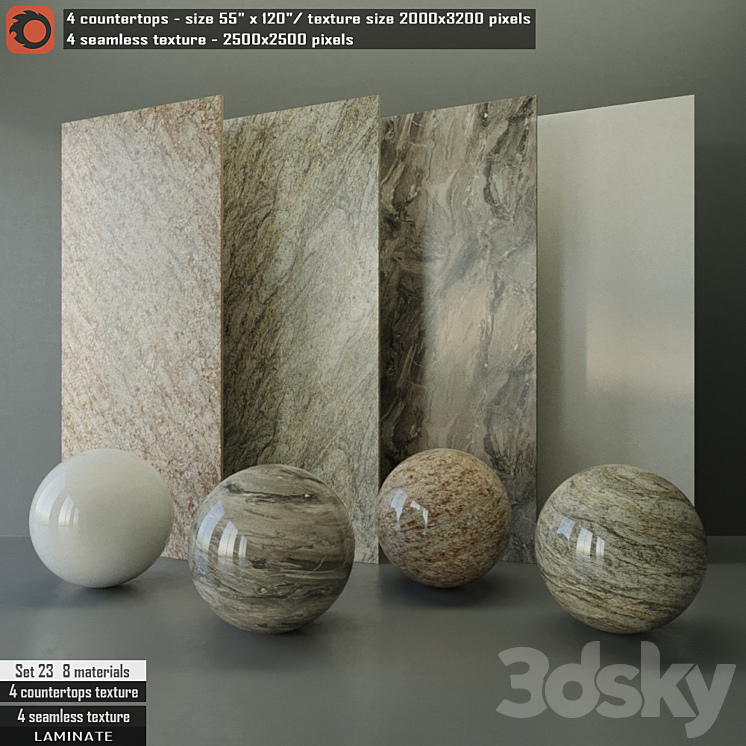 Laminate countertops & Seamless texture Set 23 - Stone - 3D model