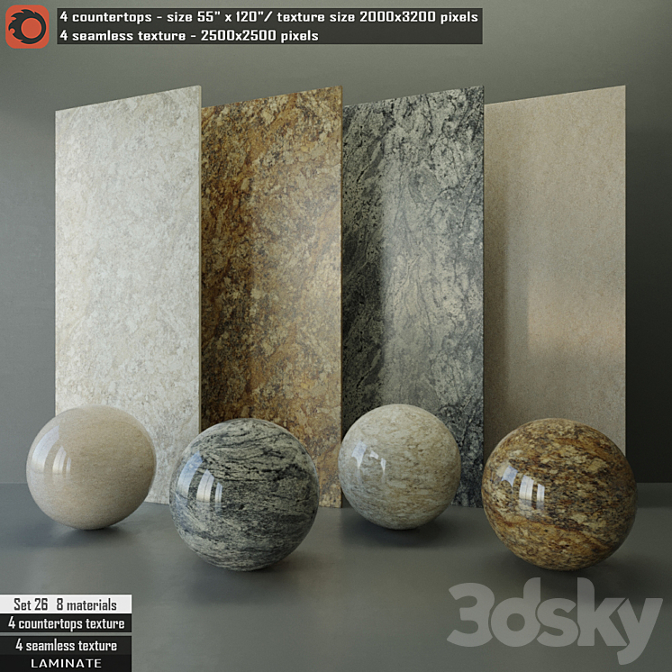 Laminate countertops & Seamless texture Set 26 - Stone - 3D model