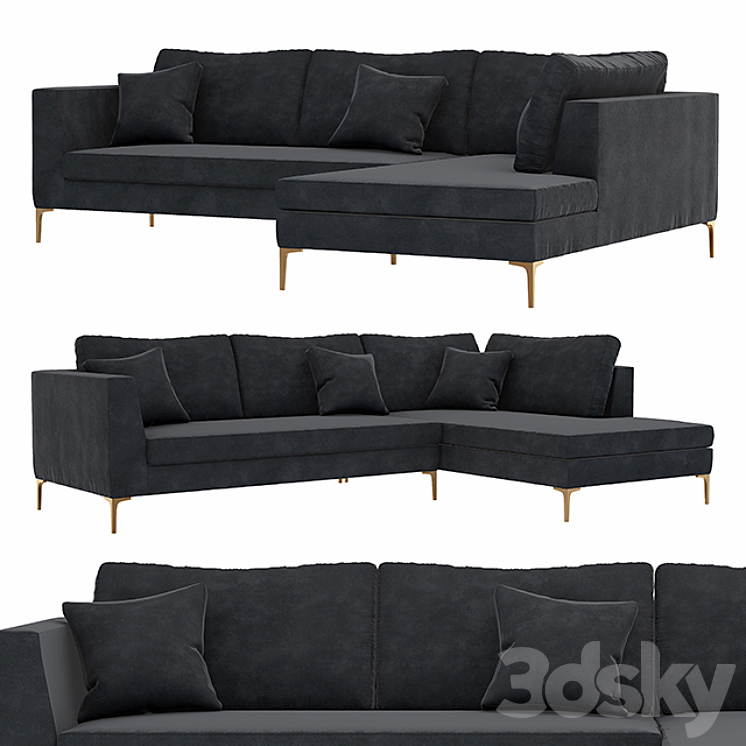 Velvet Edlyn Right Corner Sofa - Sofa - 3D model