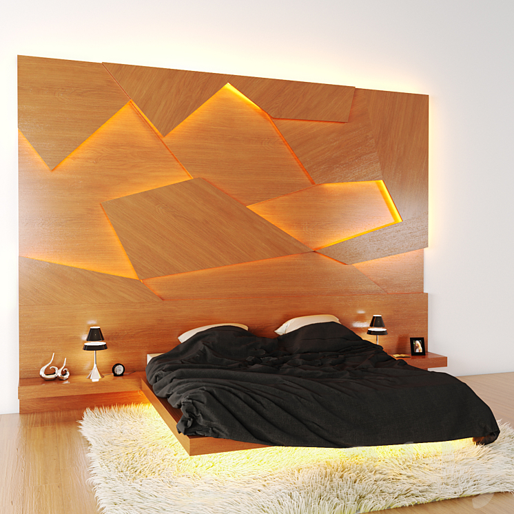 Bed with 3D panel - Bed - 3D model