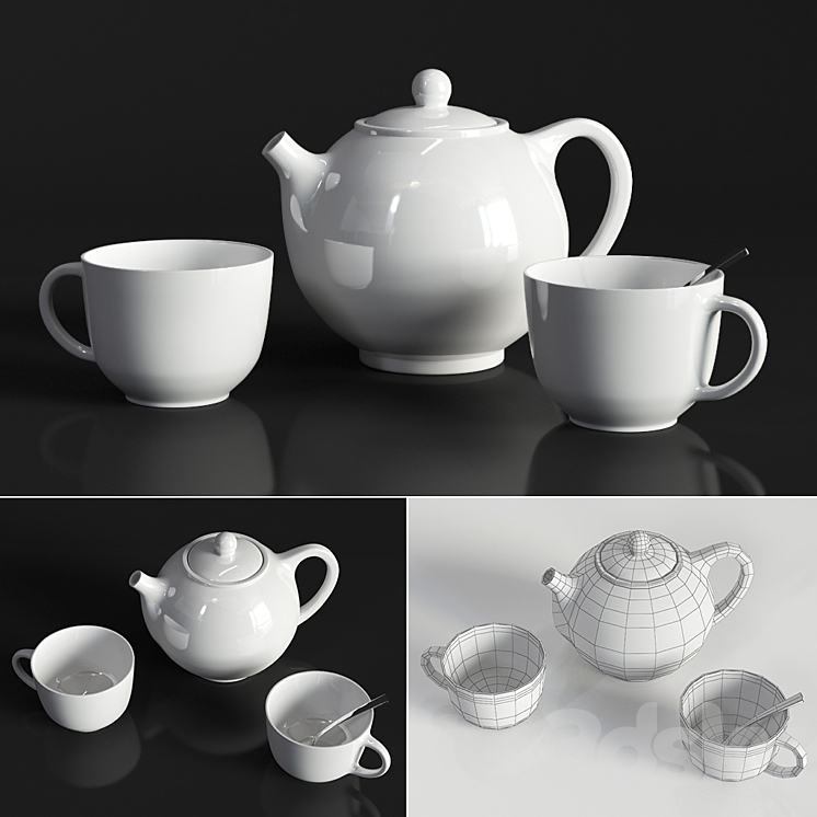 Kettle and cups - Tableware - 3D model