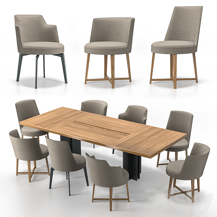 Flexform Hera - Table + Chair - 3D model