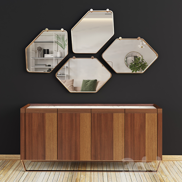 Console Table With Beautiful Mirror - Sideboard & Chest of drawer - 3D ...
