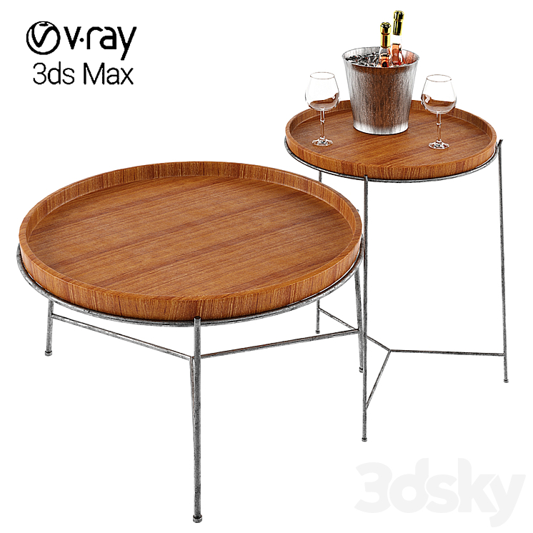 Remy Coffee Table with wine and glasses Low-poly 3D model - Table - 3D ...