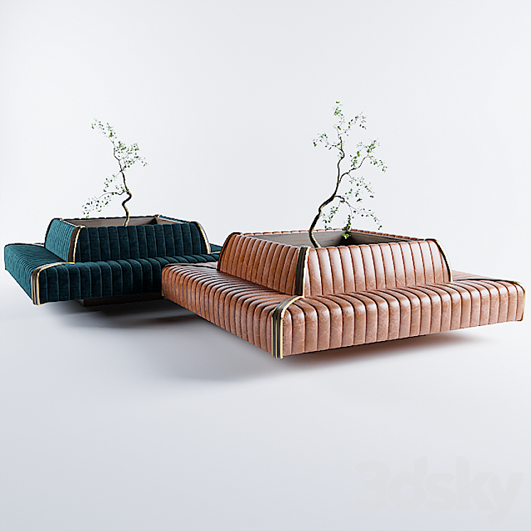 Rectangular Sofa For Cafe & Restaurant - Sofa - 3D model