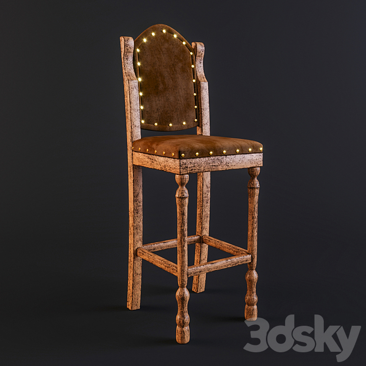 Bar wooden chair in medieval knight style - Chair - 3D model