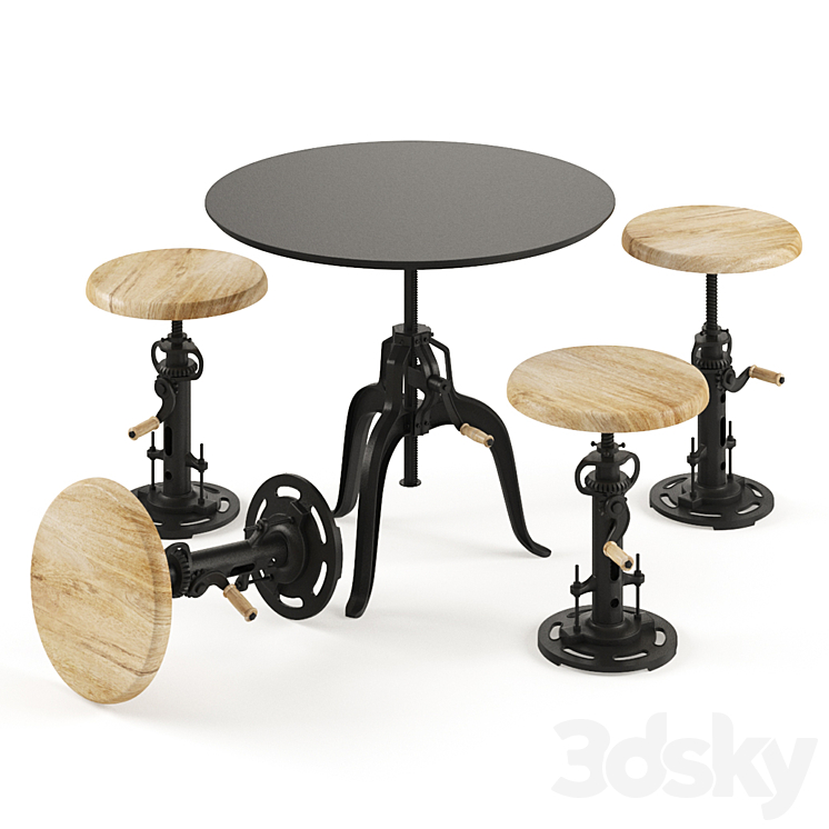 EDISON Table & DAVID'S Stools - Table + Chair - 3D model