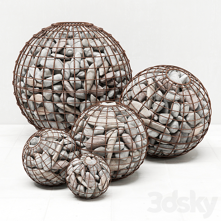 Gabion sphere pebble / Gabion Spherical Pebble - Fence - 3D model