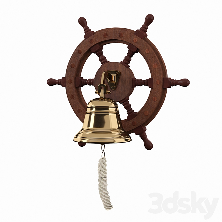 Wood and Brass Ship Wheel Bell Sculpture - Other decorative objects ...