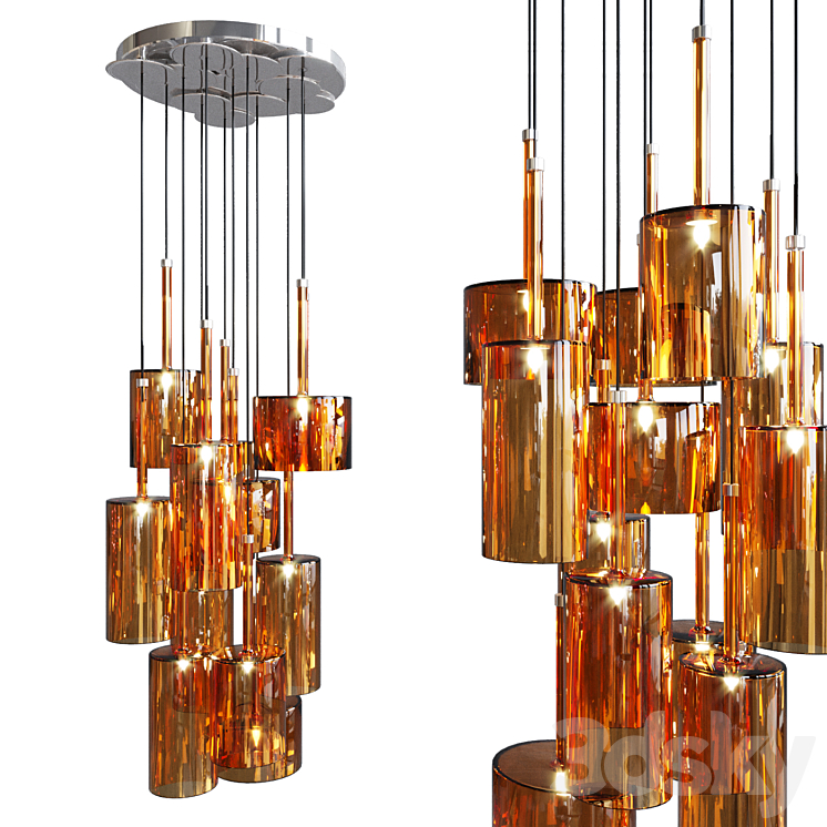 Pendant lamp AXO Light Spillray SP lamps 12 orange glass - Pendant ...