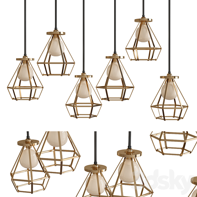 Diamond Gold Geometry Hanging Pendant Light - Pendant light - 3D model