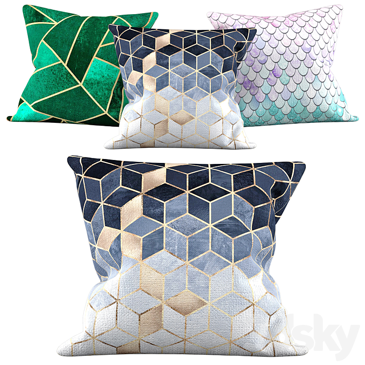 Pillow set 01 | Soft Blue Gradient Cubes Society6 - Pillows - 3D model