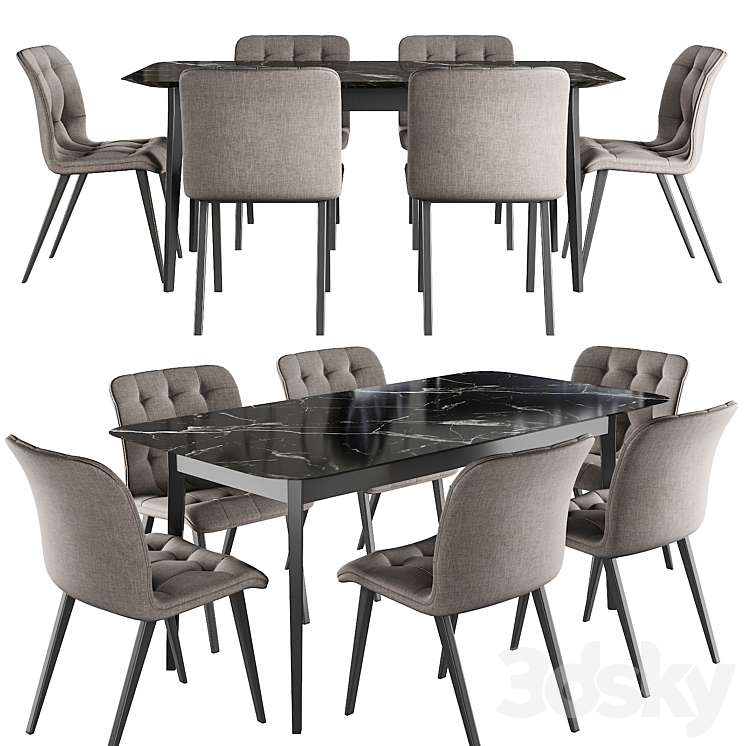 Dining Set 2 - Table + Chair - 3D model