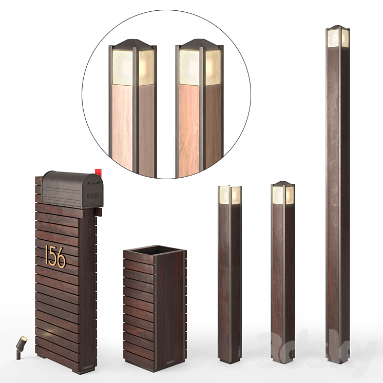 Letterbox, Litter bin, Lights (Set-2) - Urban environment - 3D model
