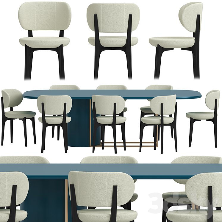 HORUS table and RICHMOND chairs by Secolo - Table + Chair - 3D model