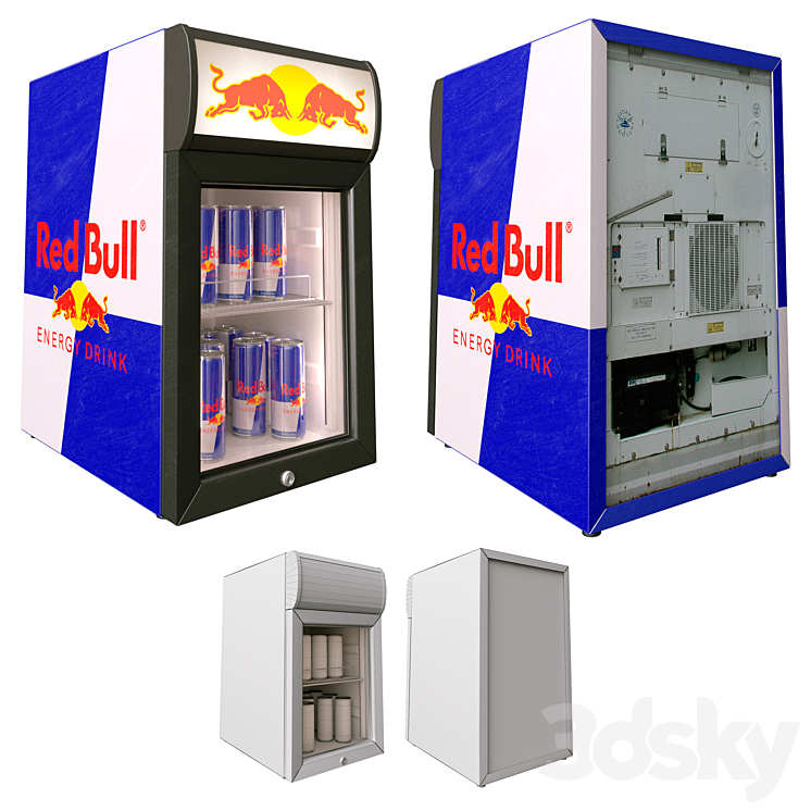 Mini fridge Red Bull (low poly) - Kitchen appliance - 3D model