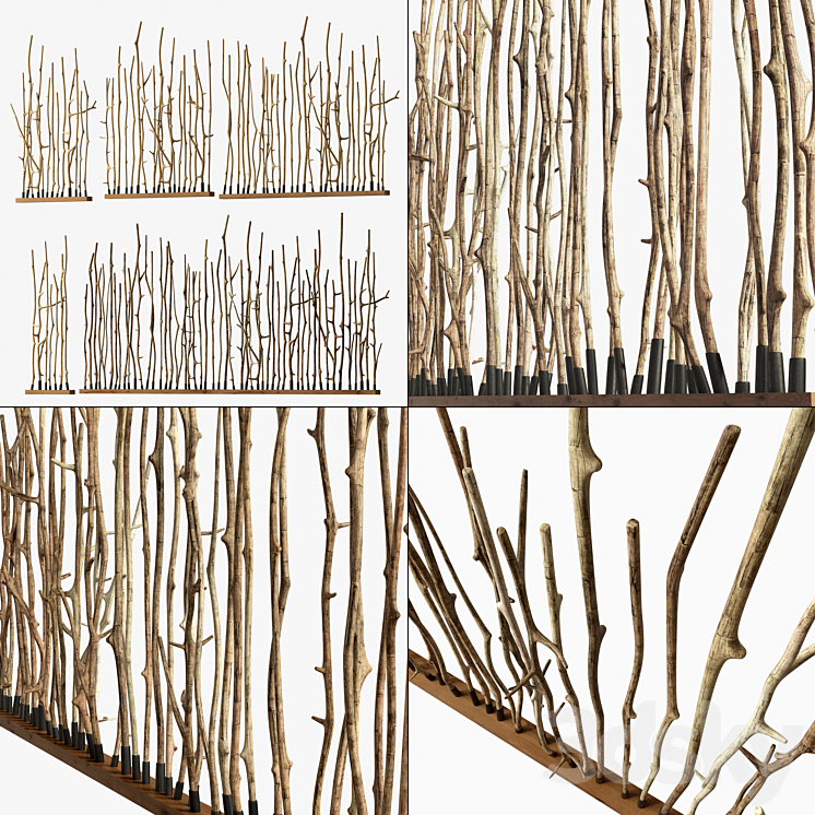 Branch crooked long wall decor n1 / Decor a long screen made of crooked ...