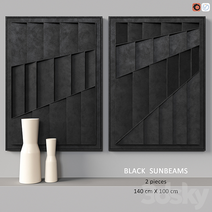 Relief BLACK SUNBEAMS - Decorative set - 3D model