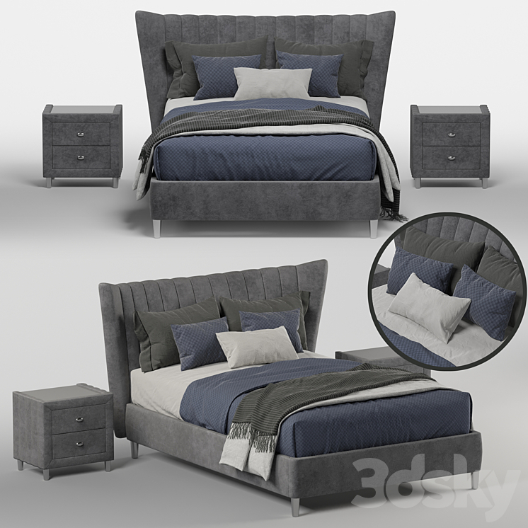 Knox Velvet Upholstered Bed - Bed - 3D model