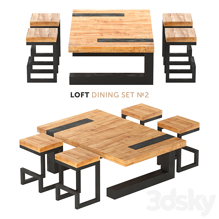Loft Dining Set №2 - Table + Chair - 3D model