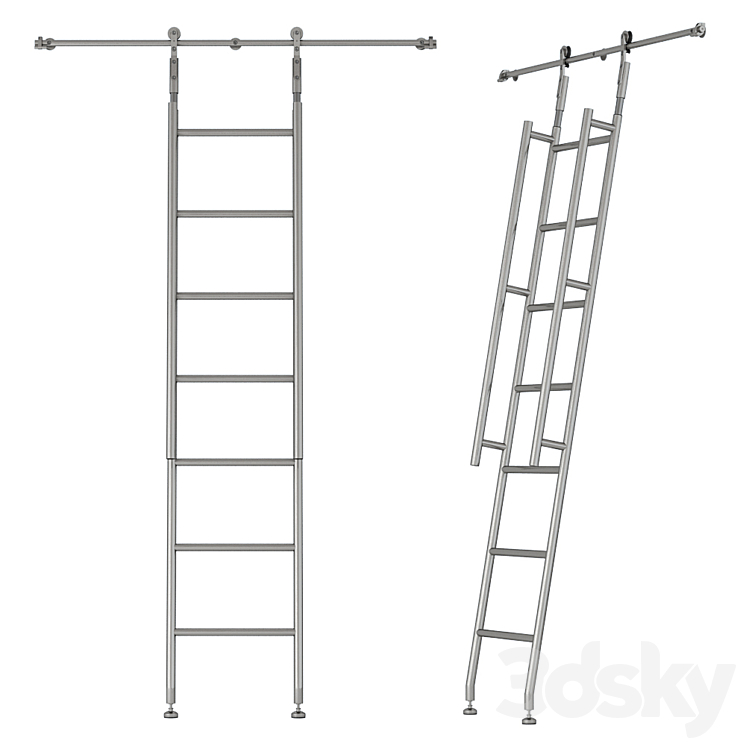 MWE SL.6003.KL Telescoping Rolling Ladder - Staircase - 3D model