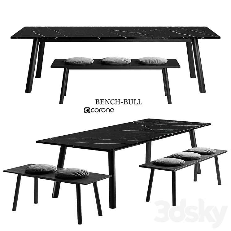 Bench-bull - Table + Chair - 3D model