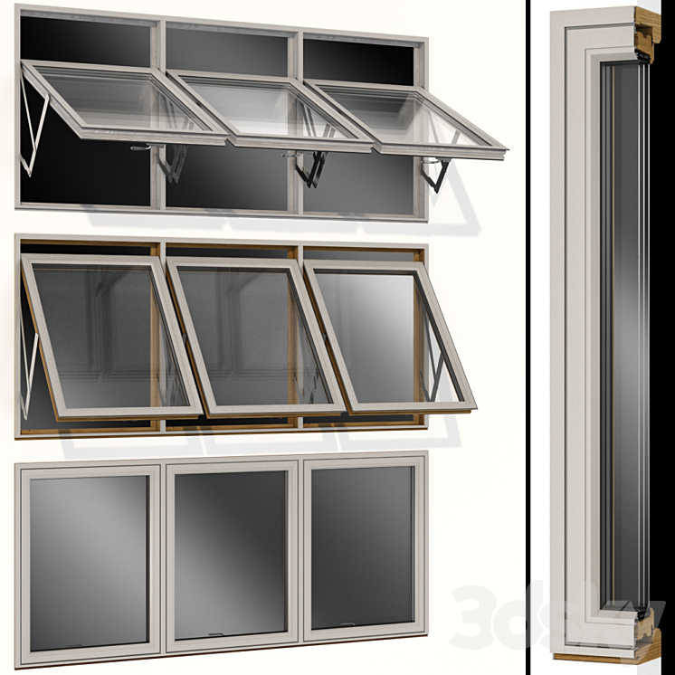 Top swing hinged wooden metal window - Windows - 3D model