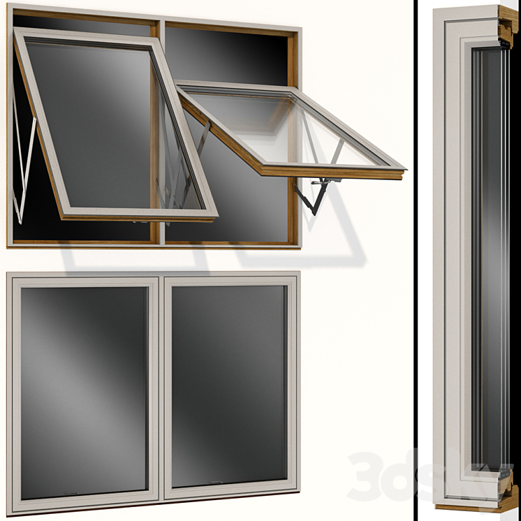Top swing hinged wooden metal window - Windows - 3D model