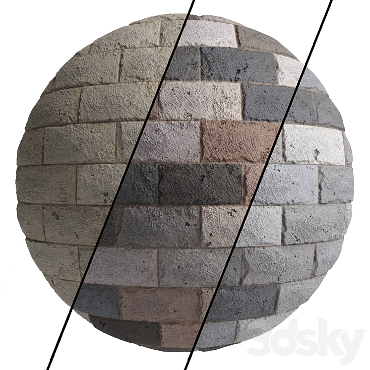 Ston Wall Material 7 - By 3 color, Pbr By Sbsar, 4k - Tile - 3D model