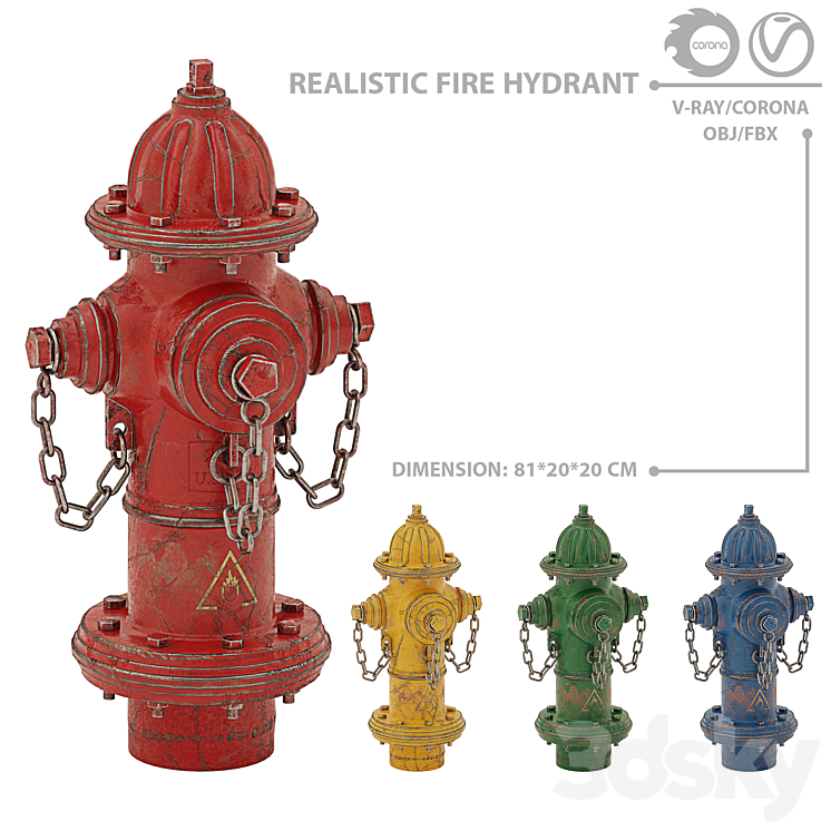 Realistic fire hydrant - Urban environment - 3D model