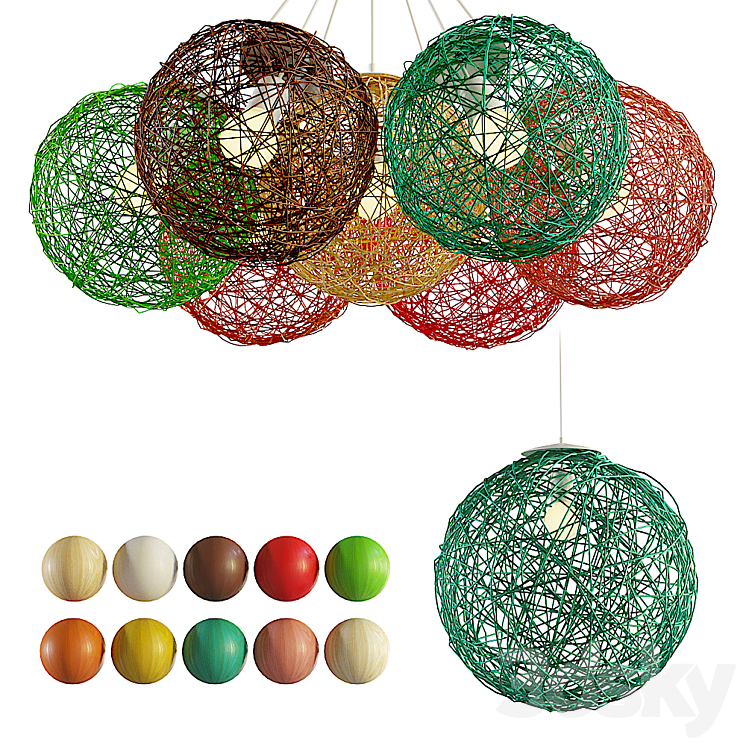 Aliexpress Hemp ball hanging lamp set - Pendant light - 3D model