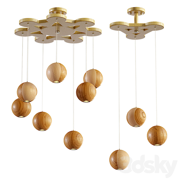 Aliexpress wooden balls hanging lamp - Pendant light - 3D model