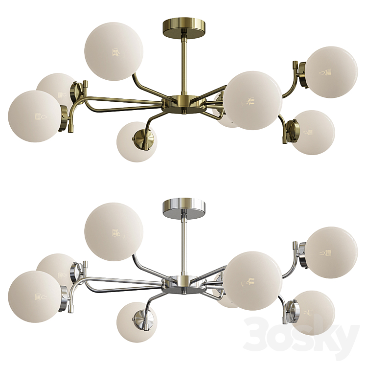 Jazz 8 light polished brass - Ceiling lamp - 3D model