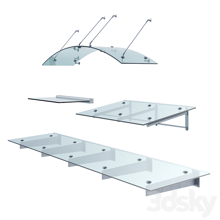 Set of glass visors Glasvordach - Facade element - 3D model