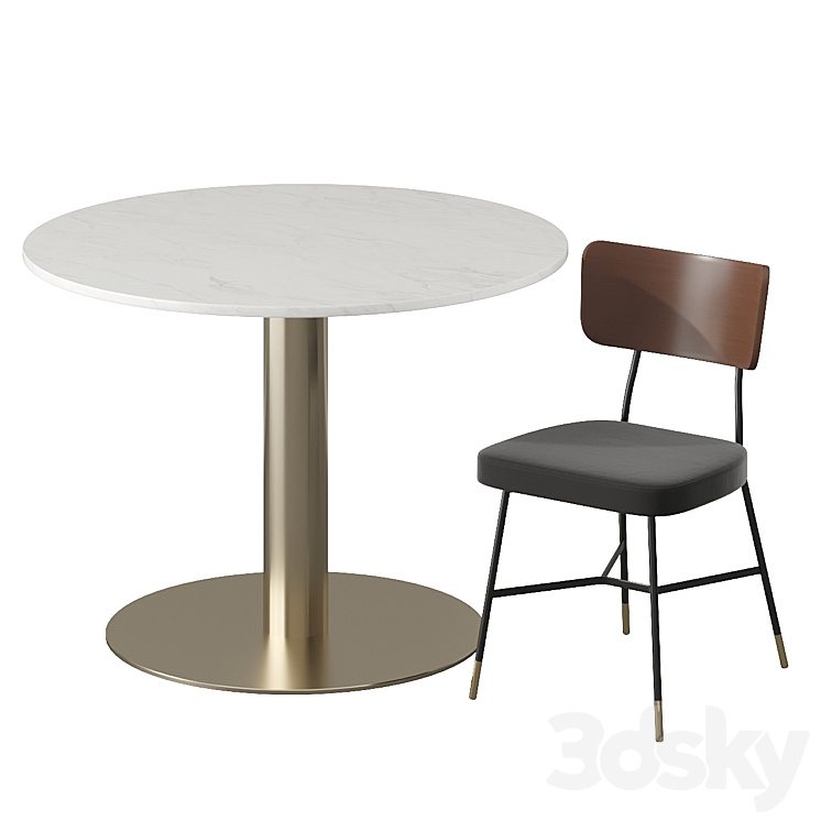 MADE-Corby Dining Table-White Marble&Brushed + Amalyn Dining Chair ...