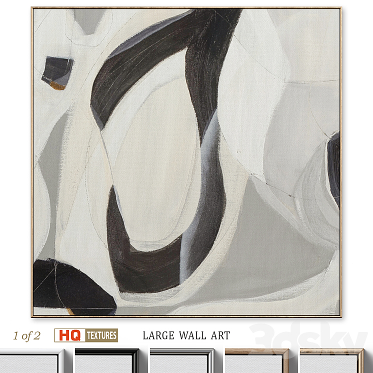 Large Abstract Black Cream Wall Art C-533 - Frame - 3D model