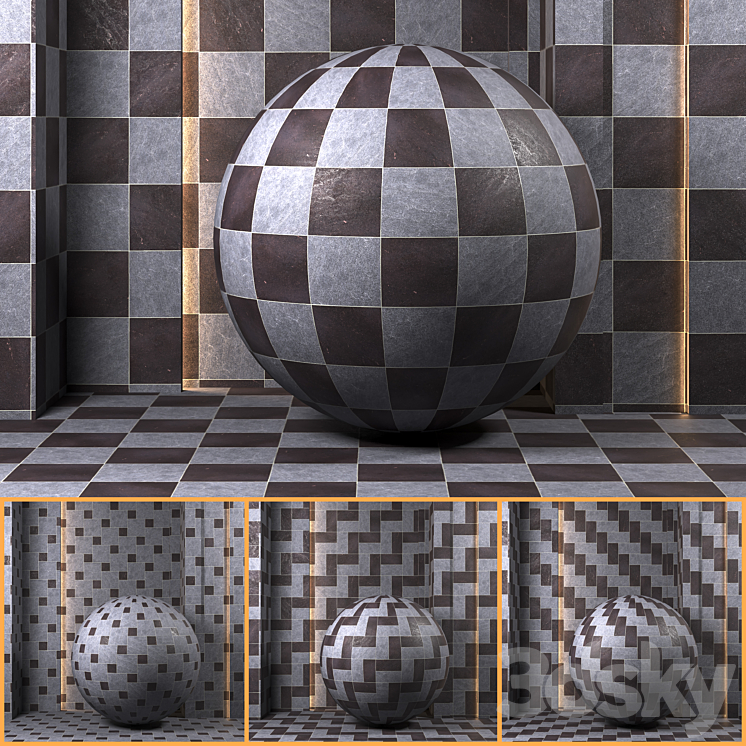 (4k)(4 patterns) Floor Tile set 01-(Seamless, PBR) - Tile - 3D model