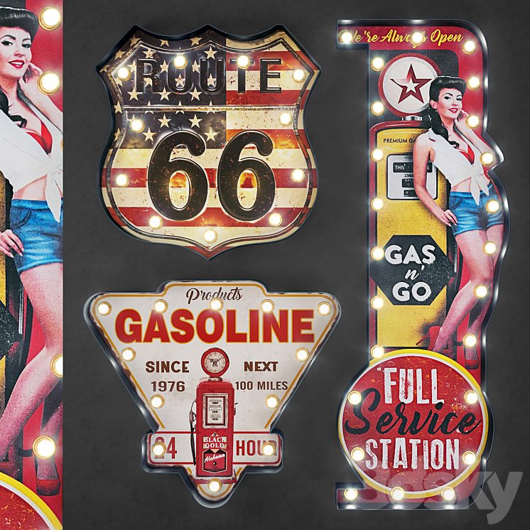 Lighted Metal sign Set 33 - Other decorative objects - 3D model