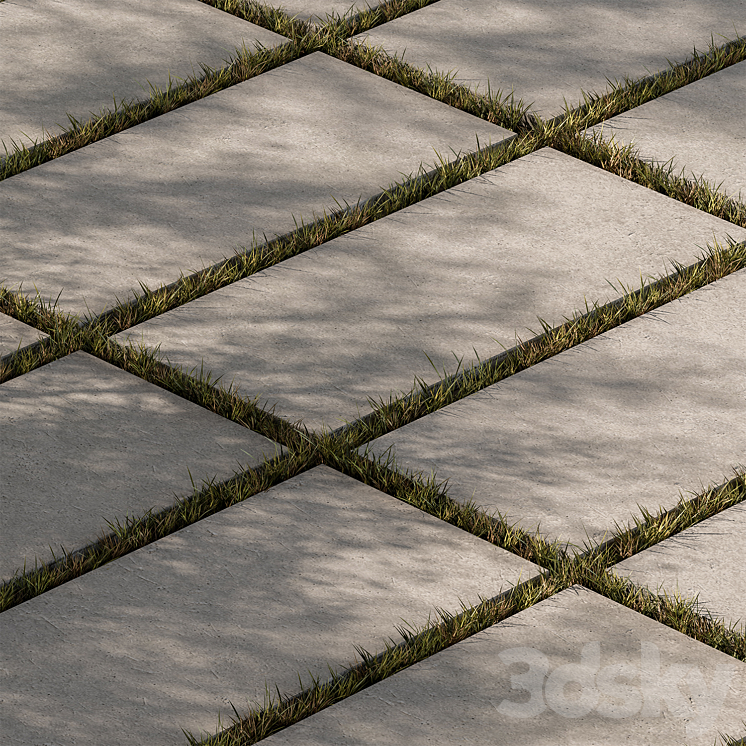 Concrete Slab with Grass - Paving 03 - Paving - 3D model