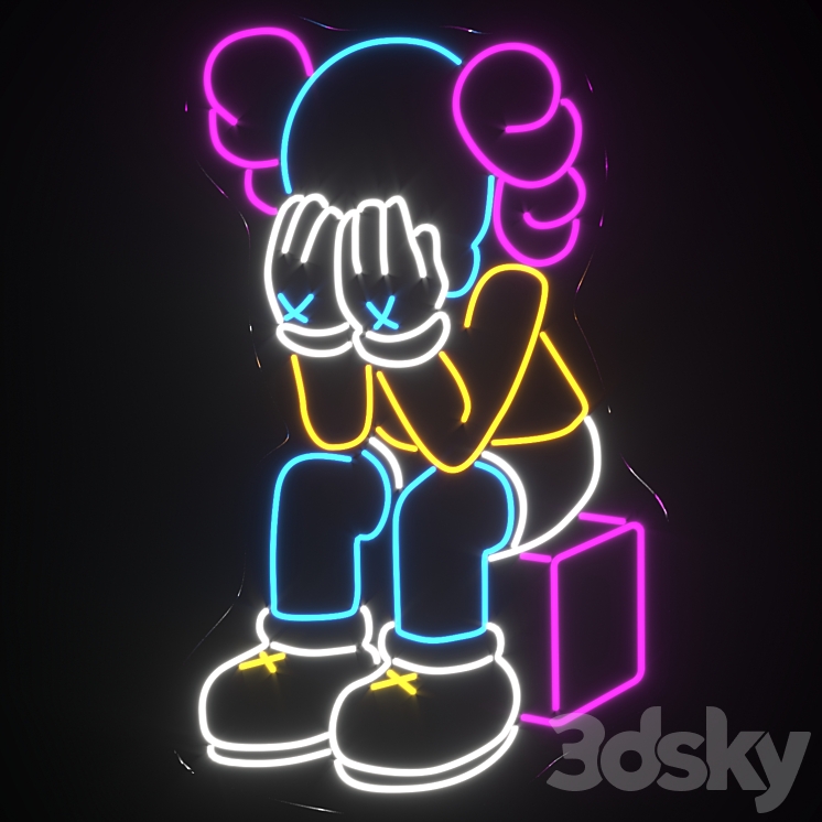 decorative lamp made of flexible neon KAWS 2 - Neon - 3D model